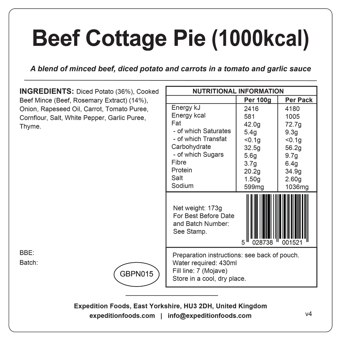 Beef Cottage Pie - Expedition Foods
