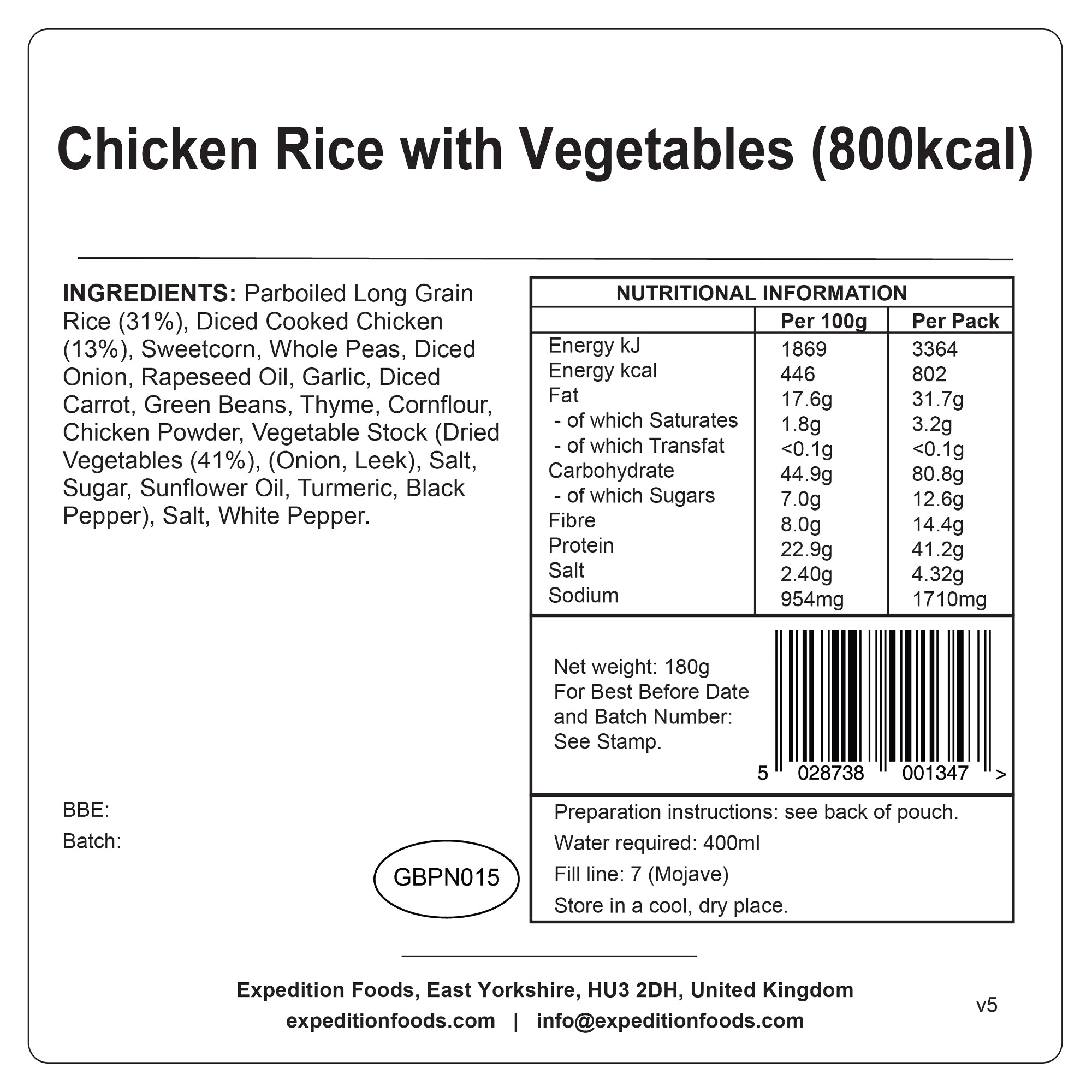 Chicken Rice with Vegetables - Expedition Foods